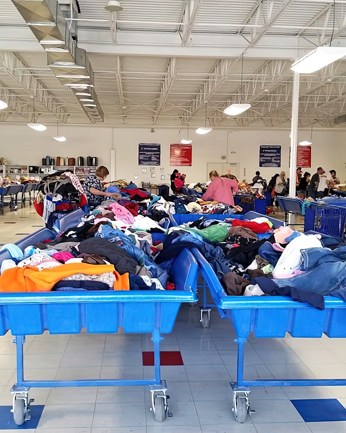 The clothing section resembles a textile Grand Canyon &ndash; layers of fashion history stacked in vibrant, chaotic splendor. Somewhere in there is your next favorite sweater.