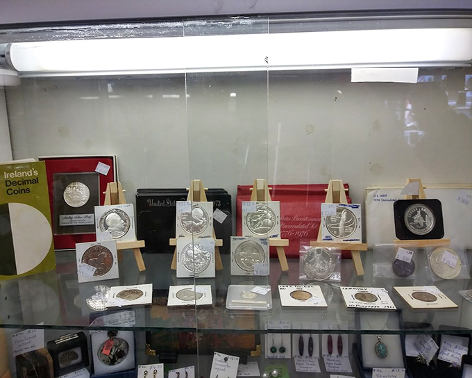 Numismatic treasures await behind glass, each coin a tiny time capsule. History you can hold, displayed with the reverence it deserves.