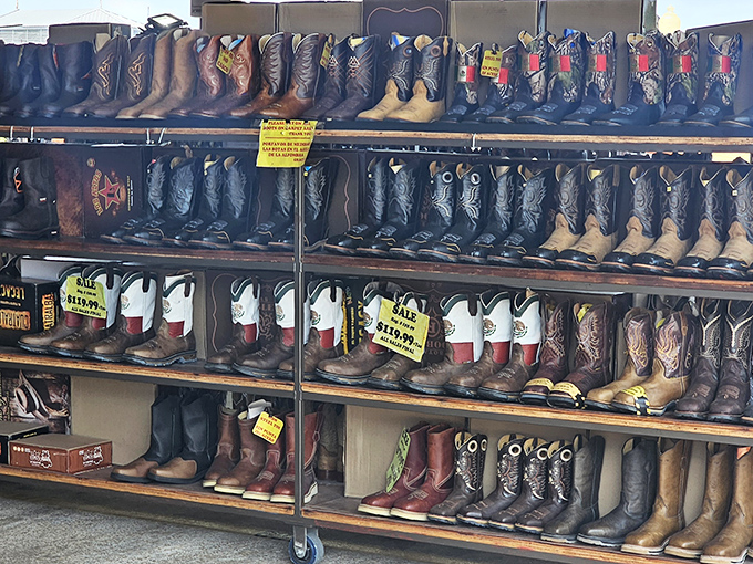 The Cowboy Boot Library of Dreams. Each pair tells a different story&mdash;from rodeo glory to dance floor romance&mdash;just waiting for the right character.