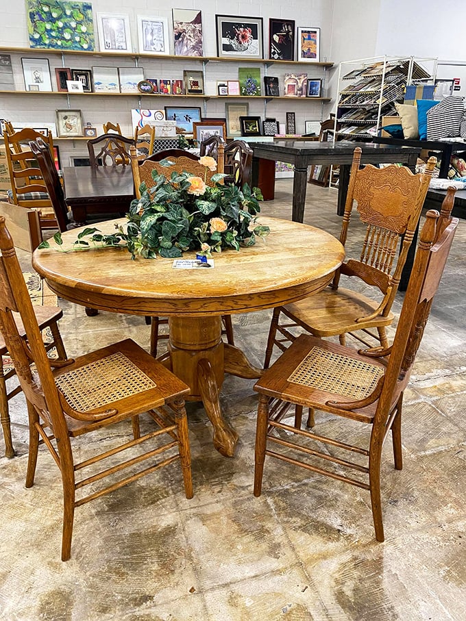 That oak dining set isn't just furniture&mdash;it's a time machine waiting to host your next family gathering. Cane chairs included, memories extra.