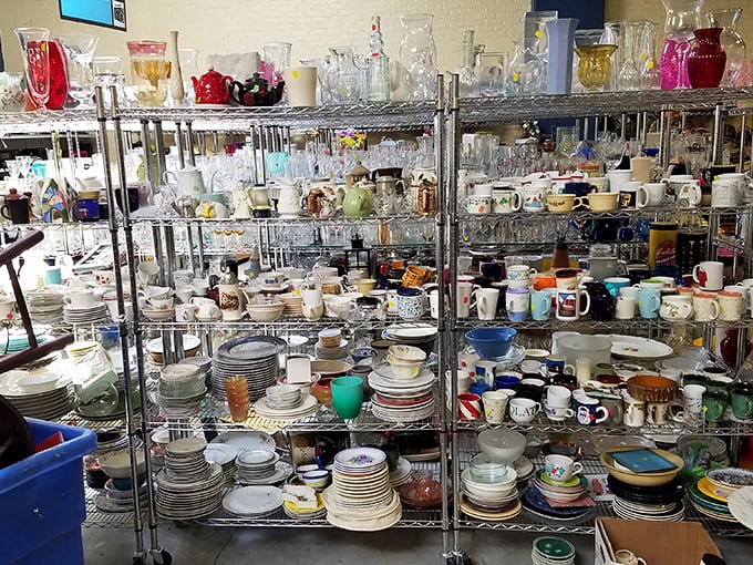 From delicate teacups to colorful pitchers, this glassware section holds more stories than your grandmother's photo albums.