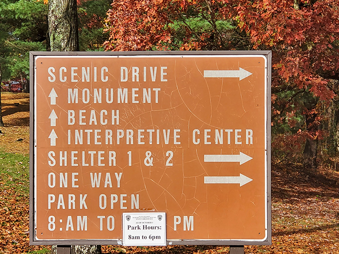 Choose your own adventure at High Point. This weathered sign promises everything from scenic drives to beach days&mdash;all at New Jersey's highest elevation.