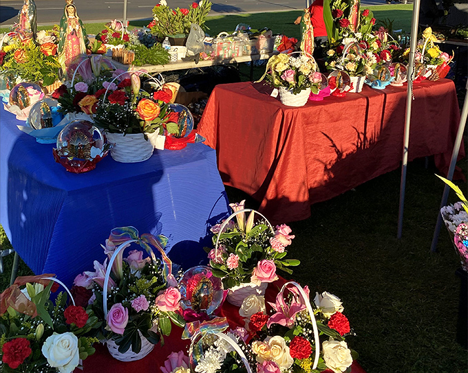 Nature meets commerce at this colorful flower stand. These vibrant bouquets prove some of the swap meet's most beautiful bargains aren't second-hand at all.
