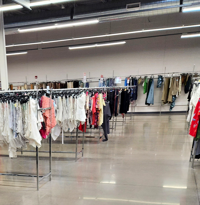 Organized chaos at its finest&mdash;racks of potential wardrobe transformations await the patient treasure hunter with a keen eye.