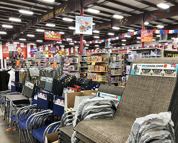 Organized chaos at its finest&mdash;furniture, folding chairs, and home decor create a treasure map where X marks the spot of your next great find.