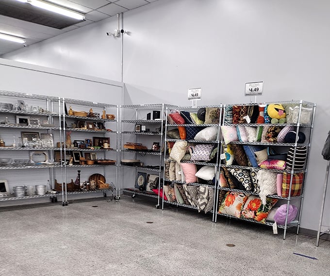 Metal shelving never looked so inviting. These home decor treasures are organized with the precision of a museum curator with a flair for the practical.