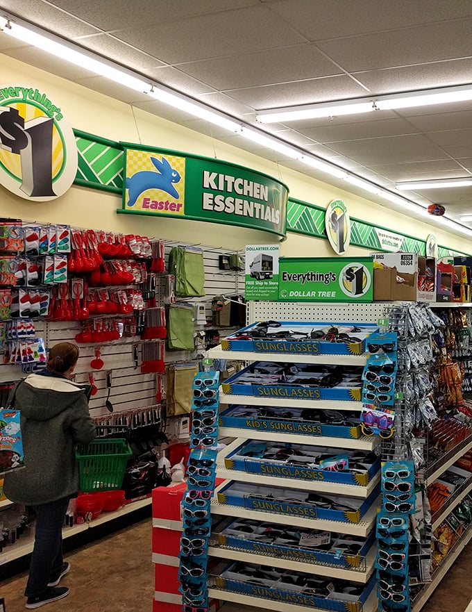 Kitchen essentials and seasonal finds coexist in a retail symphony where sunglasses meet spatulas in perfect harmony.