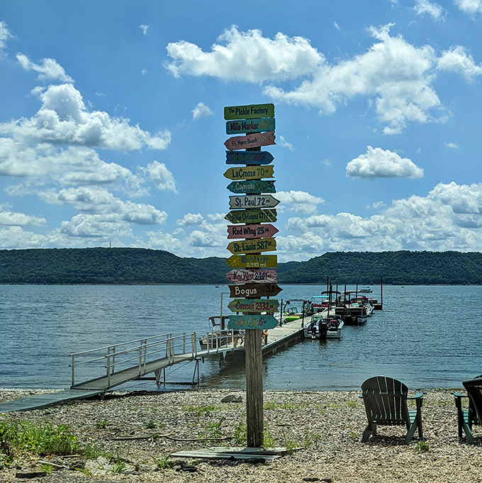 This whimsical directional post isn't just practical &ndash; it's a reminder that adventure lies in every direction when you're standing on Pepin's shores.