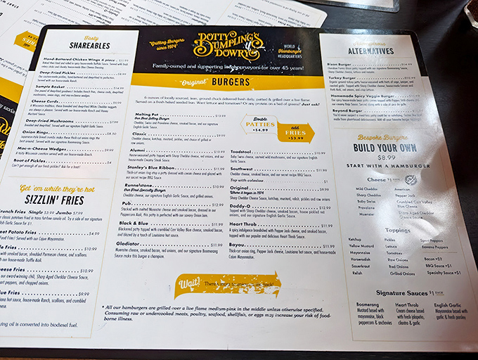 The menu reads like a love letter to Wisconsin cuisine, with "Shareables" that nobody actually wants to share.
