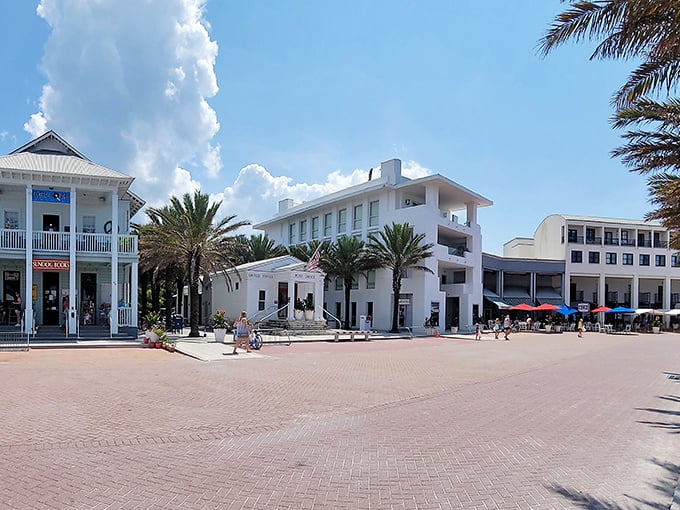 Downtown Seaside's pristine brick plaza invites you to slow down and remember what vacation is supposed to feel like.