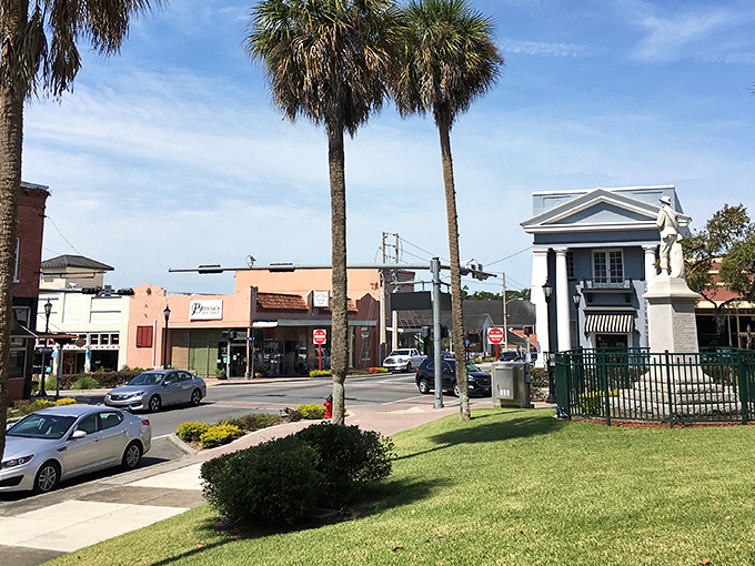 Palm trees and historic architecture create that perfect small-town Florida vibe without a single Mickey Mouse in sight. Main Street America with a subtropical twist.