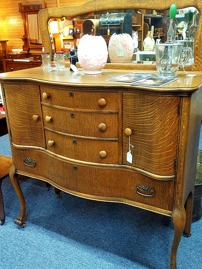 This isn't just a dresser&mdash;it's someone's family heirloom with curves that would make a sports car jealous. Solid oak craftsmanship that's outlasted dozens of IKEA assemblies.