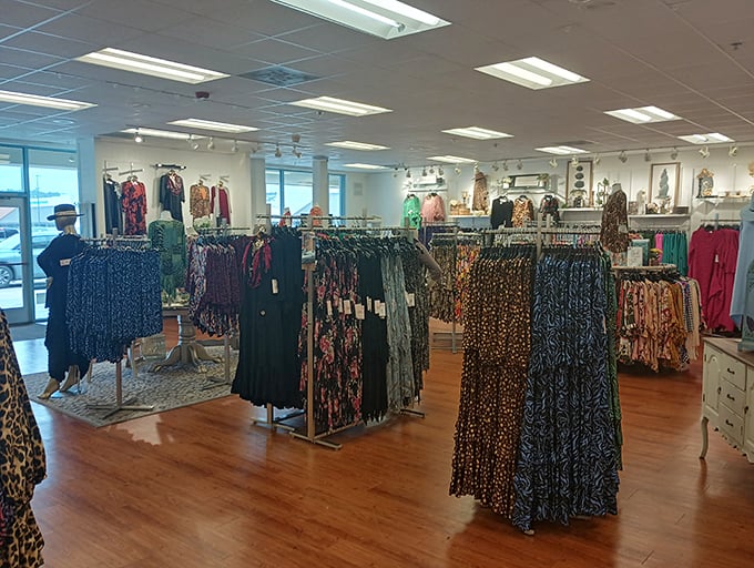 Fashion finds arranged with military precision. These racks of patterned dresses promise to transform your wardrobe from "What was I thinking?" to "Where did you get that?"