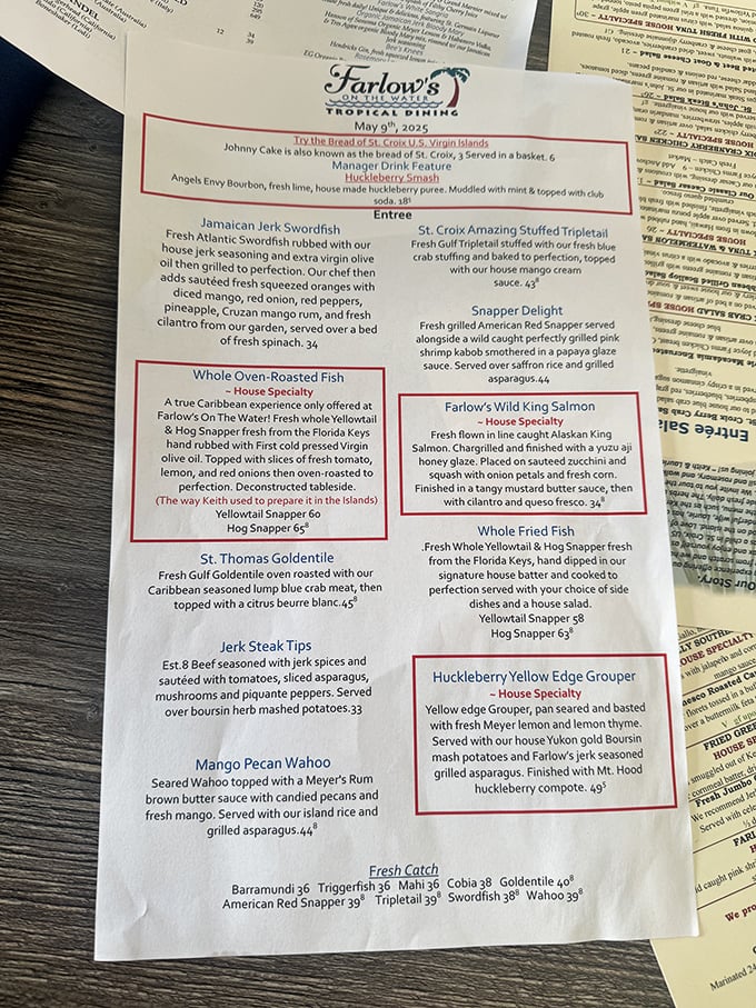 The menu reads like a love letter to Caribbean-meets-Southern cuisine. That Jamaican Jerk Swordfish is calling your name louder than your high school crush.
