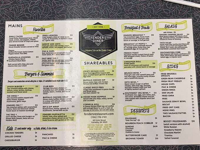 The menu reads like a love letter to American classics. Each section promises the kind of comfort that modern fusion restaurants spend fortunes trying to reinvent.