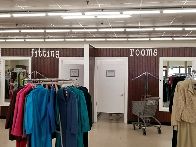 Actual fitting rooms&mdash;the holy grail of thrift shopping! No more wondering if that vintage blazer will make you look fabulous or like an extra from "Miami Vice."