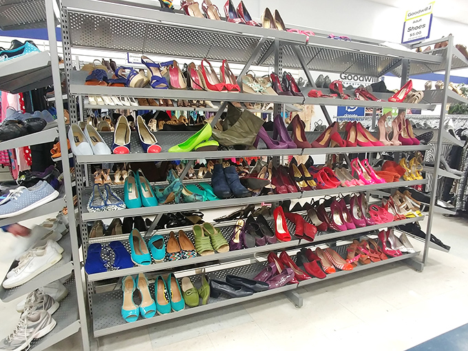 A rainbow of footwear possibilities awaits the savvy shopper. Cinderella had one glass slipper, but here you'll find enough options to change shoes hourly for a month.