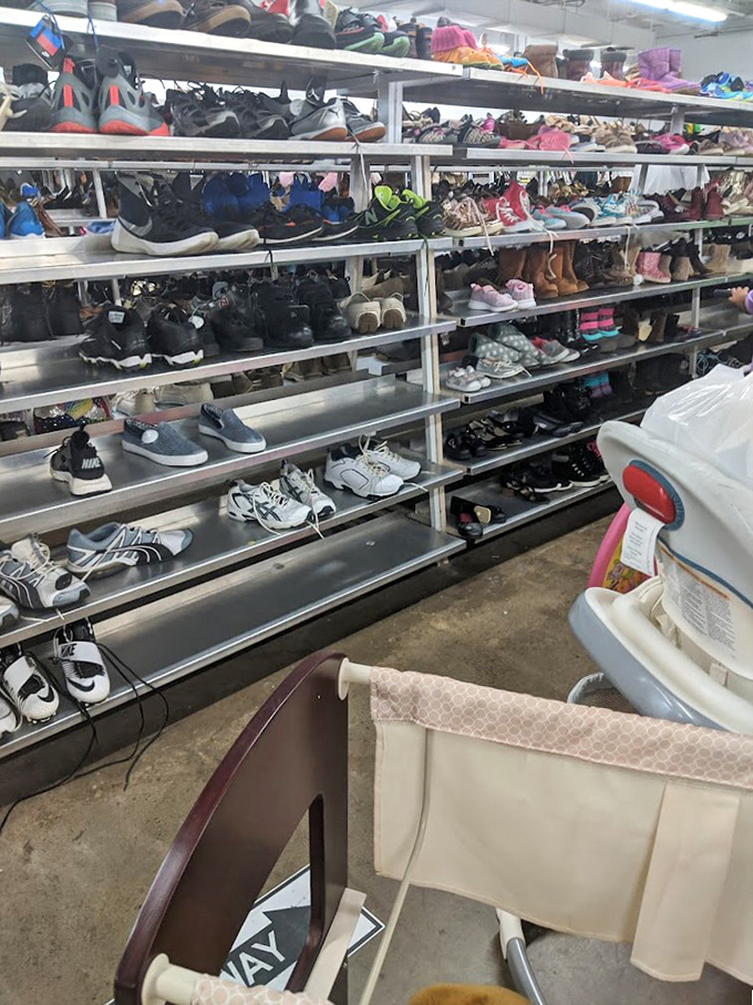 Rows upon rows of footwear possibilities await the patient hunter. It's like a dating app for your feet&mdash;swipe right on those barely-worn Nikes!