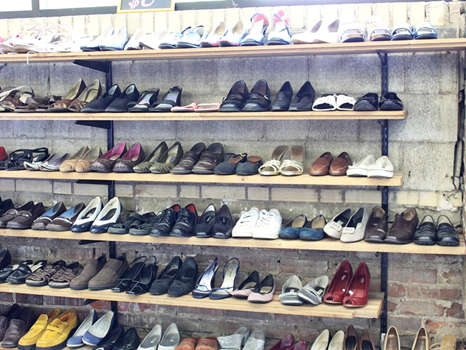 If Cinderella lost her slipper at a thrift store, it would look something like this&mdash;rows of footwear waiting for their perfect match.