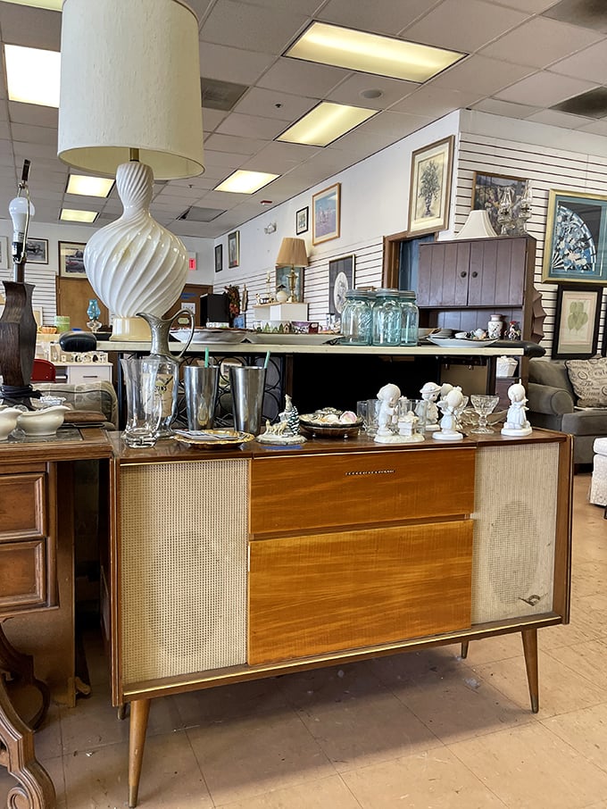 Mid-century modern dreams come alive in this corner. That vintage credenza could be the conversation piece your living room has been missing all these years.