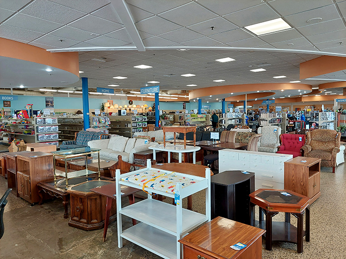 Furniture galore stretches endlessly, each piece waiting to star in someone's living room comeback story.