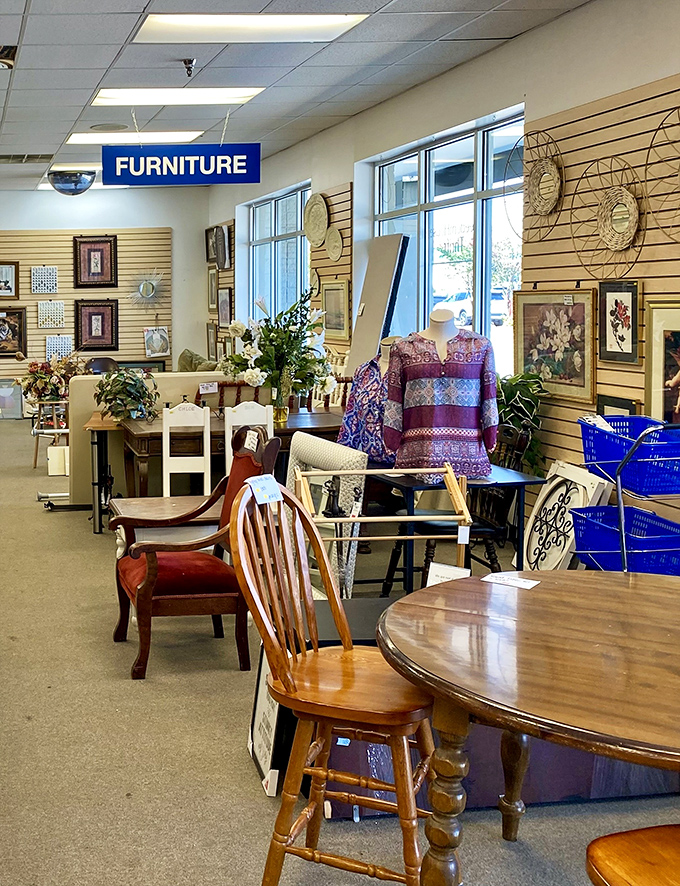 The furniture section could furnish an entire home with character. That round oak table has probably hosted thousands of family dinners in its previous life.