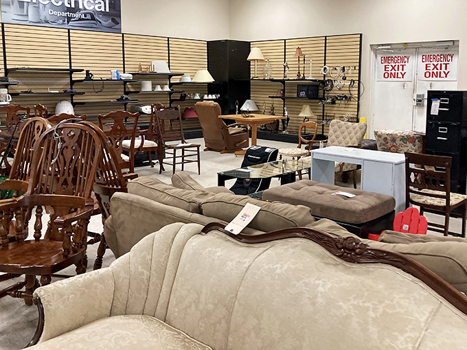 Furniture heaven awaits! From sturdy wooden chairs to plush sofas, each piece silently whispers stories of its previous life.