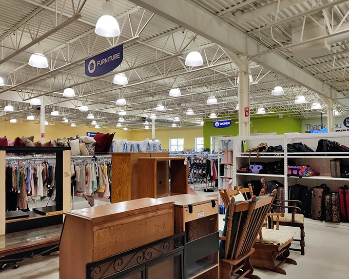 The furniture section offers mid-century finds and practical pieces waiting for their second act. One shopper's castoff becomes another's conversation piece in this well-organized wonderland.