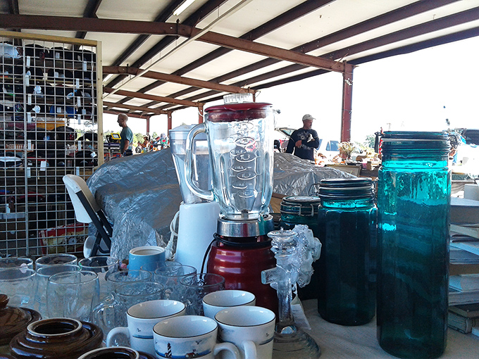 Kitchen nostalgia on full display&mdash;from vintage blenders to forgotten coffee mugs. Someone's grandmother's favorite pitcher awaits its next chapter.