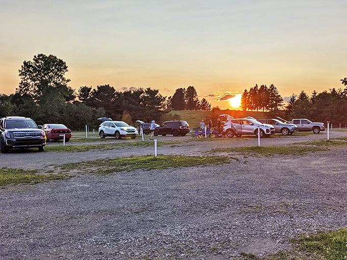 That golden sunset glow hits different when you're waiting for the movie to start. Pure Pennsylvania magic hour.