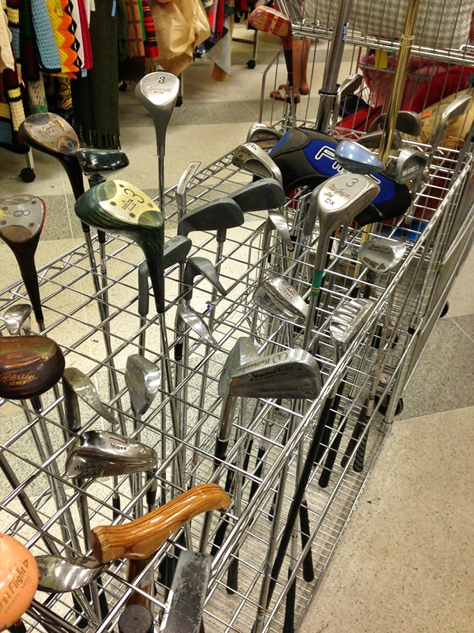 Golf clubs galore! Someone's abandoned swing dreams become your opportunity to channel your inner Tiger Woods without the professional-athlete price tag.