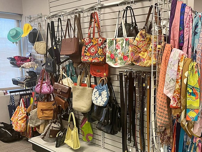 Handbag heaven! More colorful personalities hanging together than at a high school reunion, each with stories to tell.