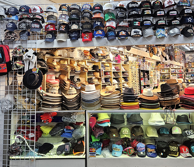 Hat heaven or headwear heaven? Either way, this booth has enough options to cover every head in Nevada, from cowboy cool to baseball casual.