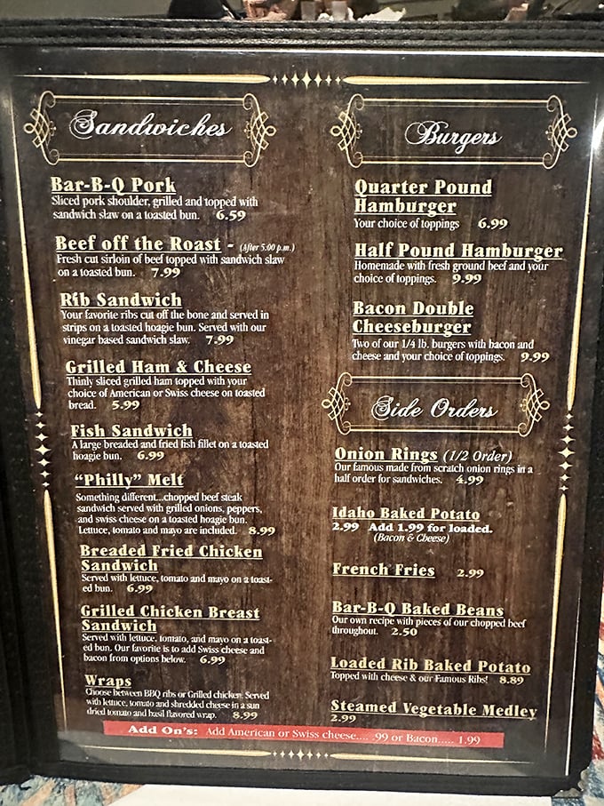 The menu board tells the real story &ndash; no fancy fonts or pretentious descriptions, just straightforward offerings that read like a love letter to carnivores everywhere.