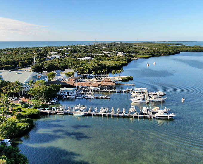 Paradise from above &ndash; boats nestled in their slips like kids tucked into bed, while the impossibly clear waters reveal every secret below.