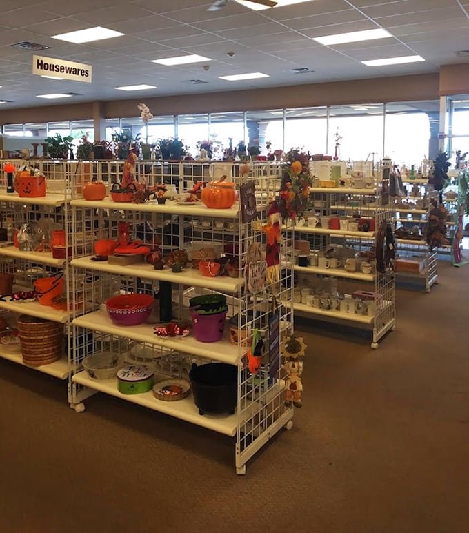 The housewares section is like your favorite aunt's kitchen exploded&mdash;in the best possible way. Orange seasonal items add a festive touch to everyday finds.