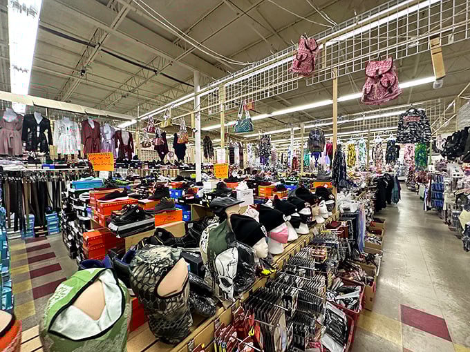 A retail galaxy where clothing racks stretch to infinity and beyond, each aisle promising its own adventure.