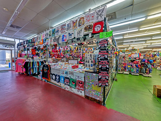 The World Food Trucks entrance beckons hungry shoppers with flags from around the globe&mdash;because treasure hunting builds an appetite that knows no borders.
