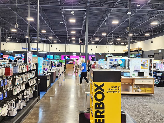 Best Buy's endless aisles of gadgetry&mdash;where tech dreams and budget realities engage in their eternal dance under fluorescent lighting.