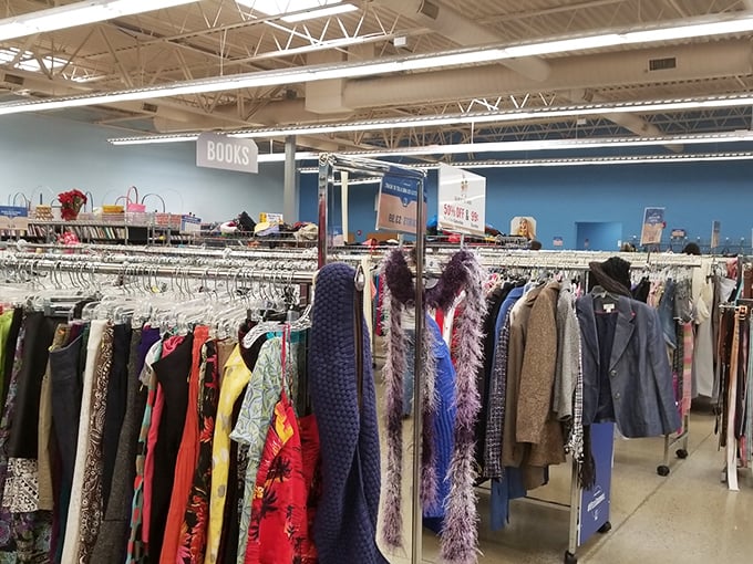 Endless racks of possibility where fashion from every decade mingles in a colorful reunion. Yesterday's trends await their comeback moment.