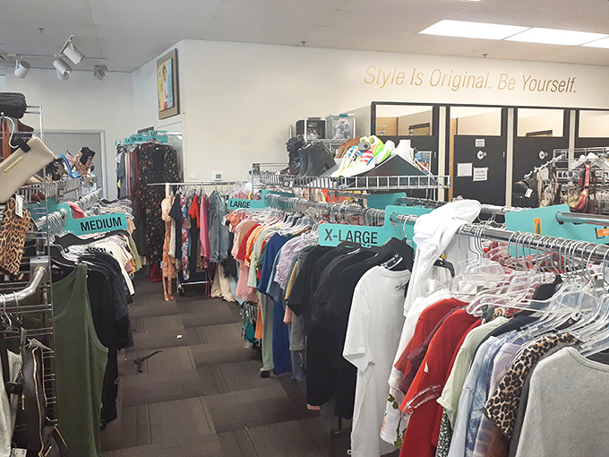 Organized by size and color, this isn't your grandmother's thrift store&mdash;it's a carefully curated collection of yesterday's impulse buys.