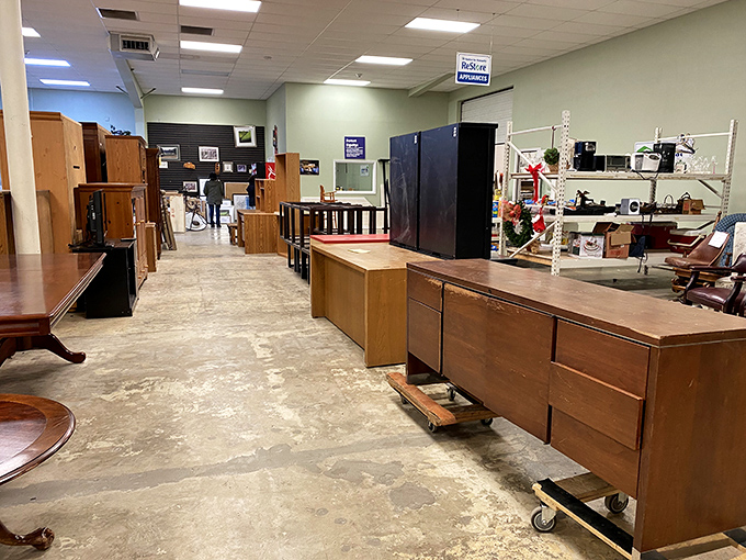 Aisles of possibility stretch before you. Each wooden dresser and cabinet holds stories of past homes while awaiting new adventures.