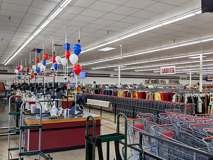 Colorful balloons and organized chaos&mdash;the perfect recipe for thrift store magic. Like a department store from a more interesting parallel universe.