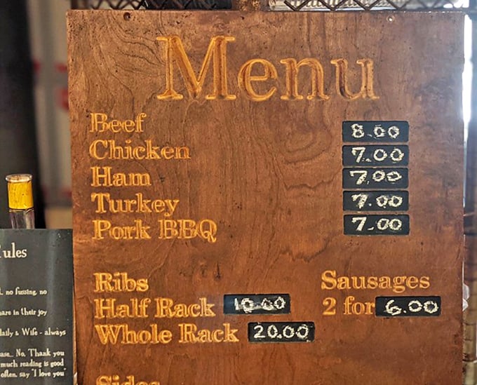 This hand-carved wooden menu board tells you everything you need to know&mdash;they're focused on the classics, not reinventing the wheel.