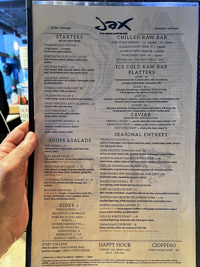The menu reads like a love letter to the ocean, with each item promising a vacation for your taste buds without the TSA pat-down.