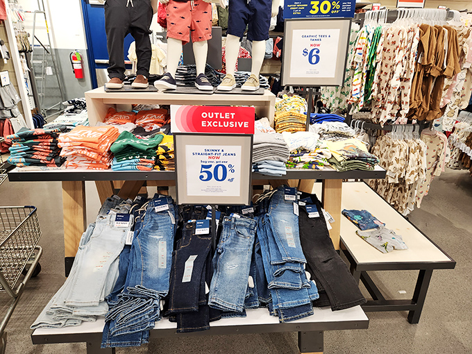 When outlet-exclusive signage promises 50% off and your cart's already full, you know you're living your best bargain life.