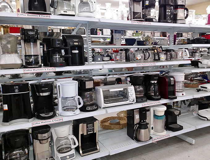 Coffee maker heaven! Enough caffeine contraptions to fuel a small nation through Monday morning meetings.