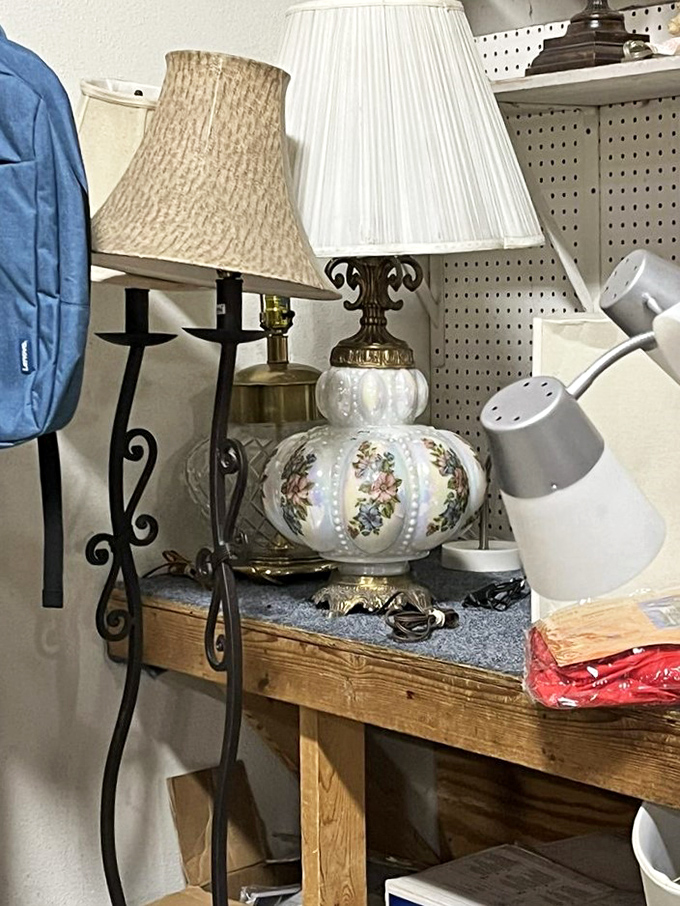 Lamp paradise! Where else can you find vintage porcelain alongside wrought iron creations? Each one waiting to illuminate someone's next great reading nook.