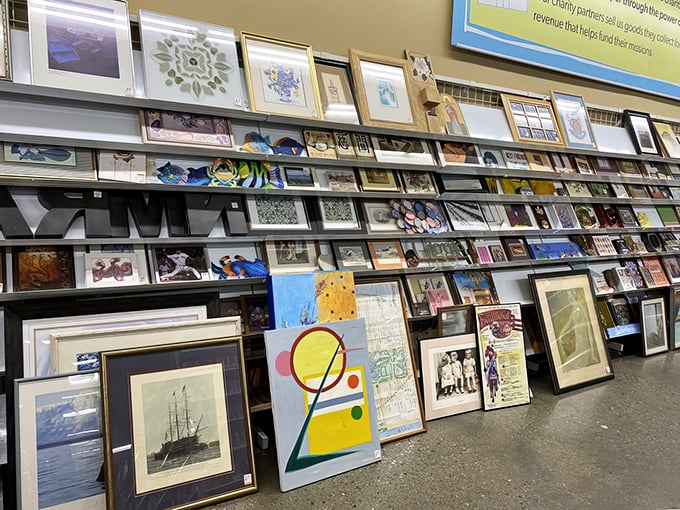 The art section: where someone's discarded Kandinsky-inspired print becomes your living room's conversation piece for less than a latte.