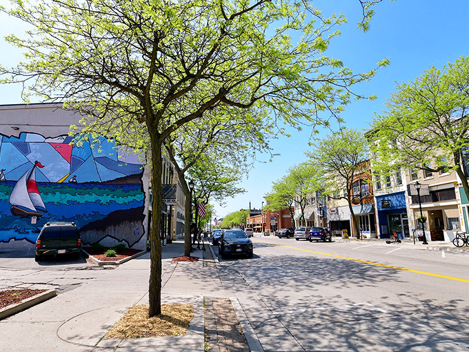 Downtown Sheboygan's tree-lined streets and vibrant murals create an atmosphere where "running errands" mysteriously transforms into "having a delightful afternoon."